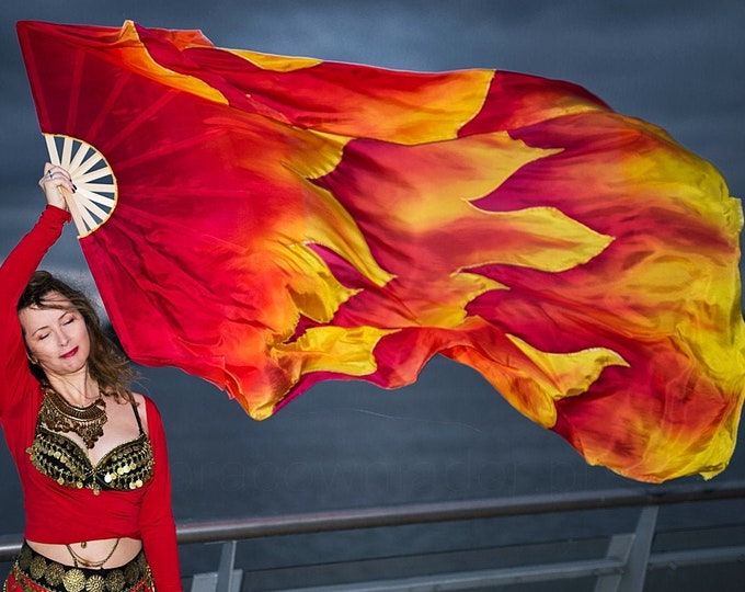 Fire Large Fan Veil. Hand Painted Silk Dance Accessories Made to Order ...