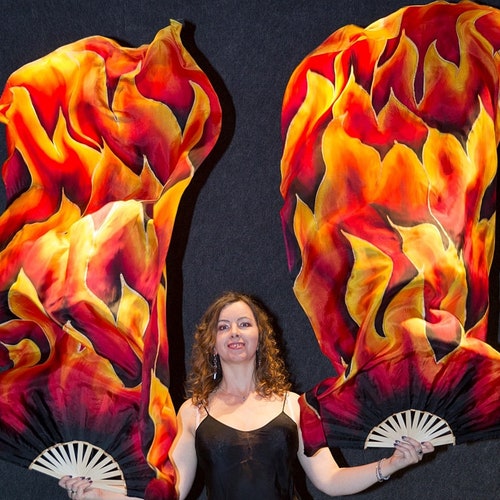 Fire Large Fan Veil. Hand Painted Silk Dance Accessories Made - Etsy