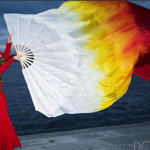 Large Fan Veil in Ombre Colors. Hand Painted Silk Dance - Etsy