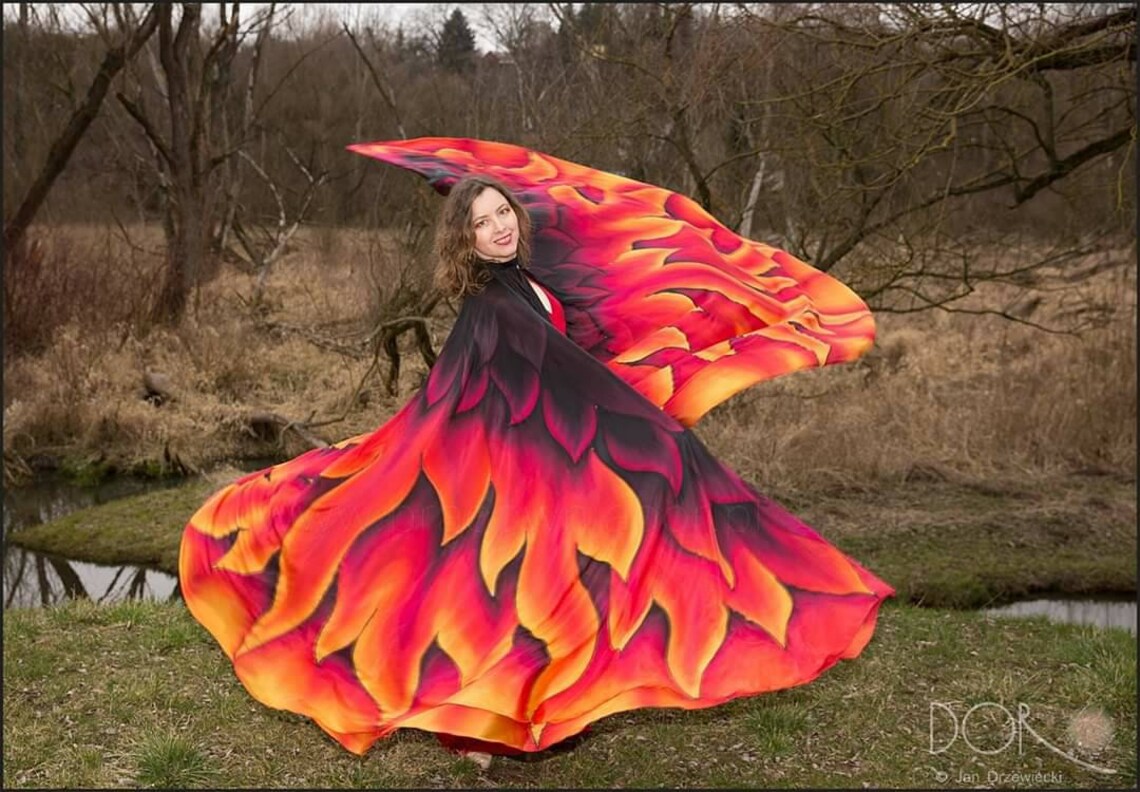 Fire Silk Cape Made of Two Full Circles Fabric. Made to Order ...
