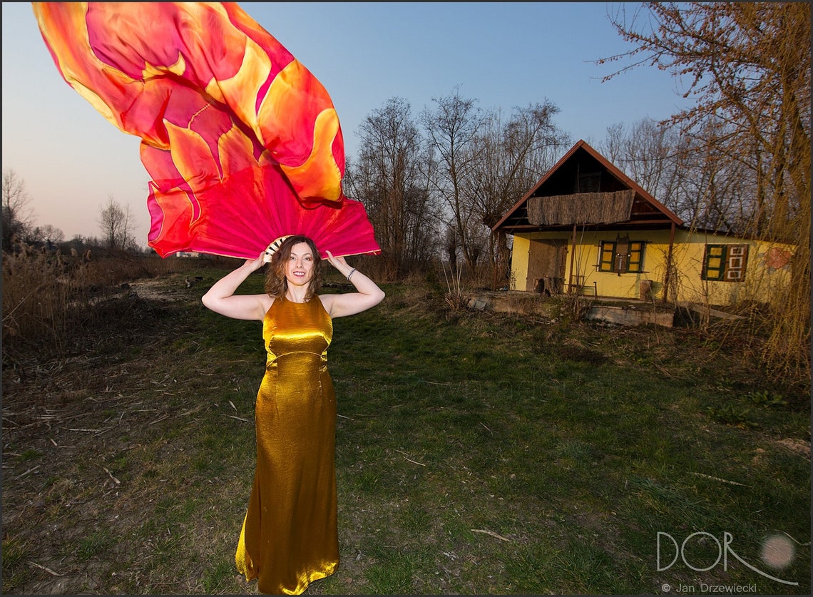 Fire Large Fan Veil. Hand Painted Silk Dance Accessories Made to Order ...