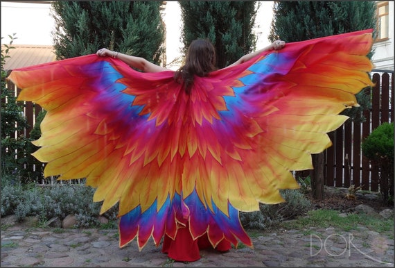 Phoenix bird wings. Hand painted silk dance wings. Costume for | Etsy