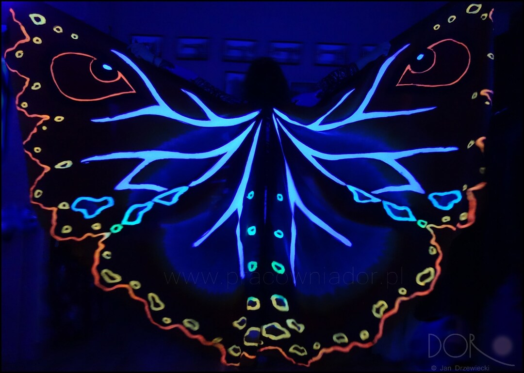 Ultraviolet Mothra Wings. Hand-painted Silk Wings Glowing in UV Light ...