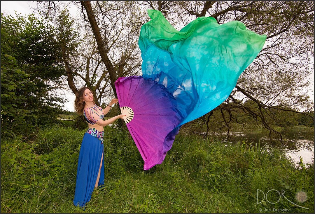 Multicolored Extra Large Fan Veil in Your Colors. Hand Painted Silk ...