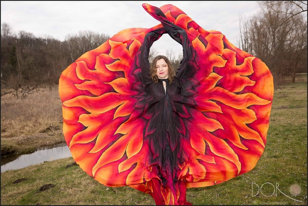 Fire Silk Cape Made of Two Full Circles Fabric. Made to Order ...