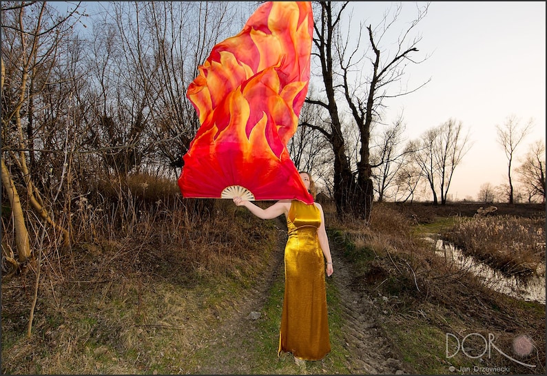 Fire Large Fan Veil. Hand Painted Silk Dance Accessories Made to Order ...