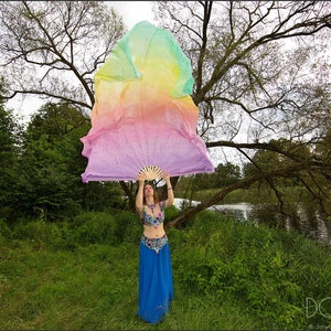 Multicolored Extra Large Fan Veil in Your Colors. Hand Painted Silk ...