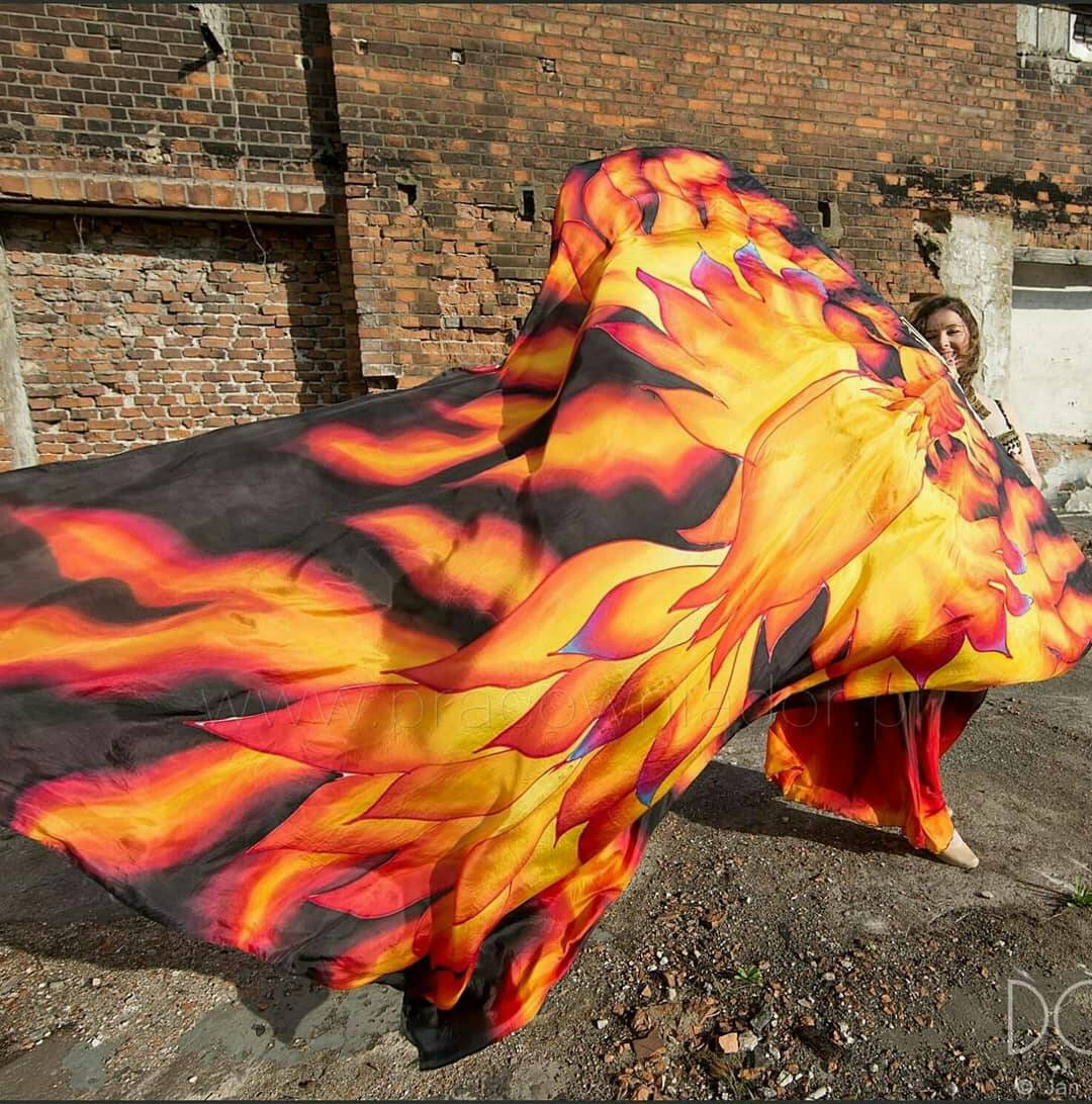 Extra Large Fan Veil With Phoenix Bird and Fiery Flames | Etsy Australia
