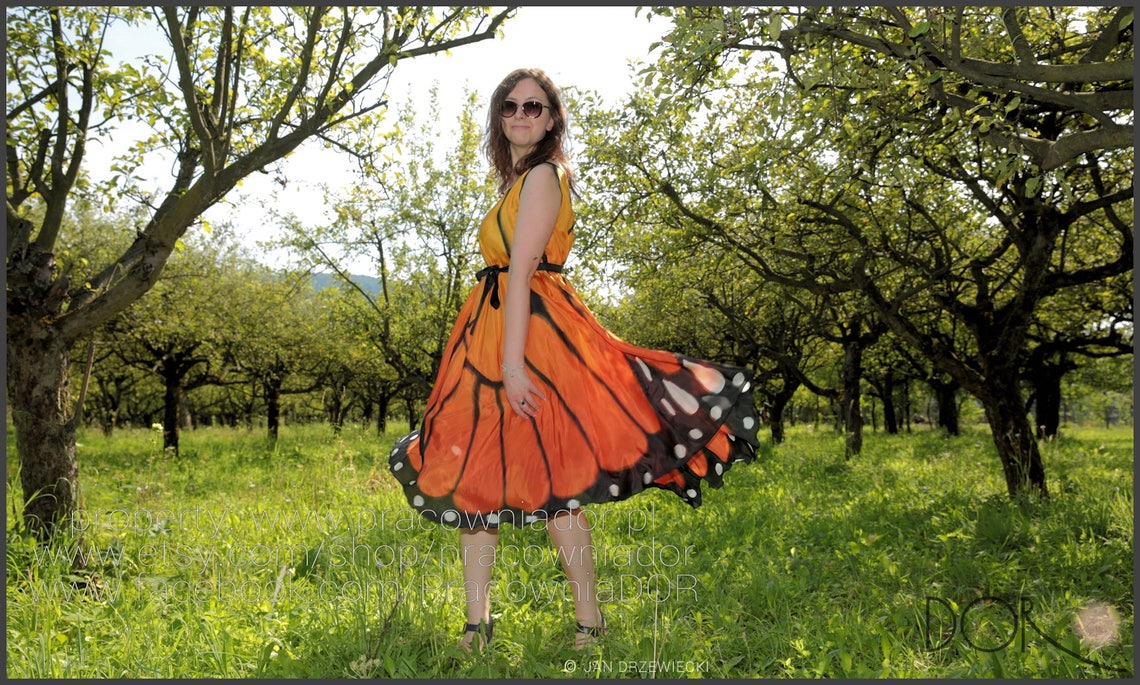 Monarch Butterfly Hand Painted Silk Dress Costume for Party. - Etsy