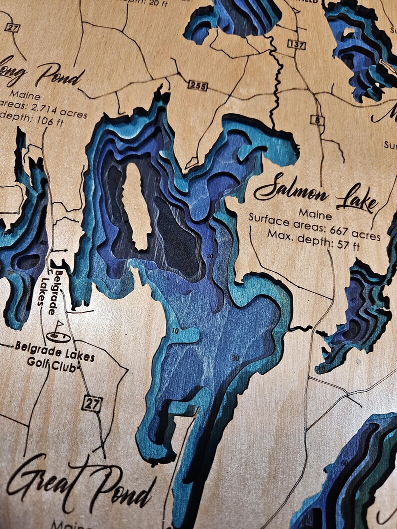 3D Laser Cut a D Engraved Layered Wood Map With Lake Depths Belgrade ...
