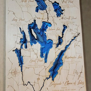 3D Layered Wood Map With Lake Depths Belgrade Lakes Maine - Etsy