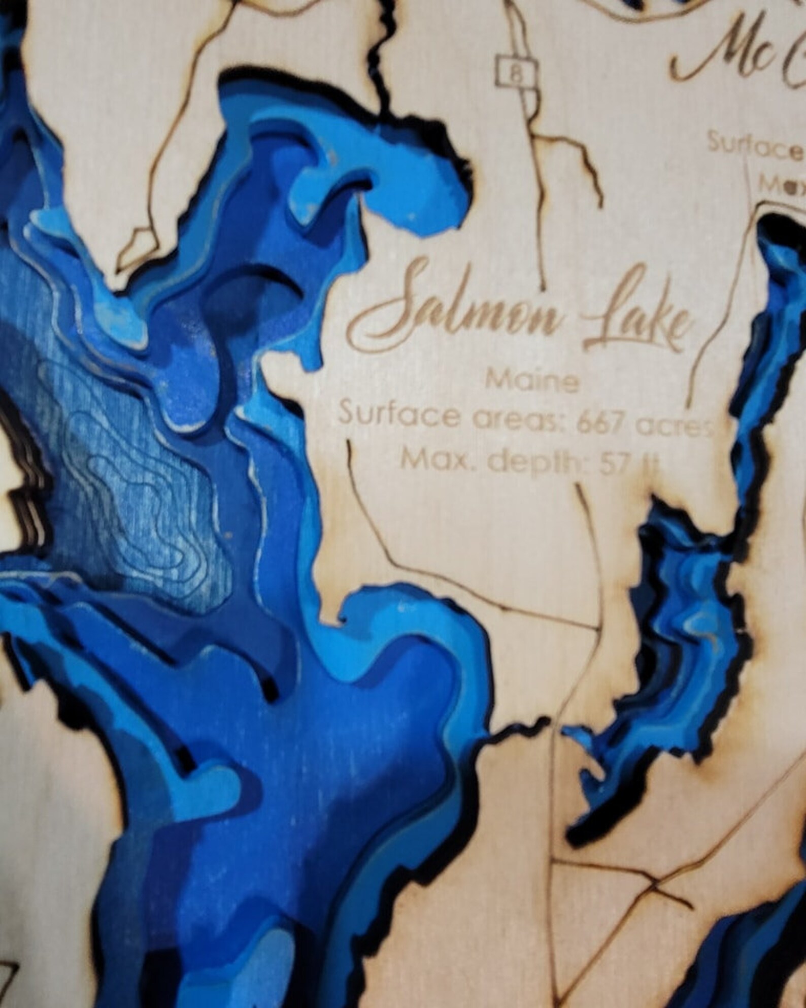 3D Layered Wood Map With Lake Depths Belgrade Lakes Maine - Etsy