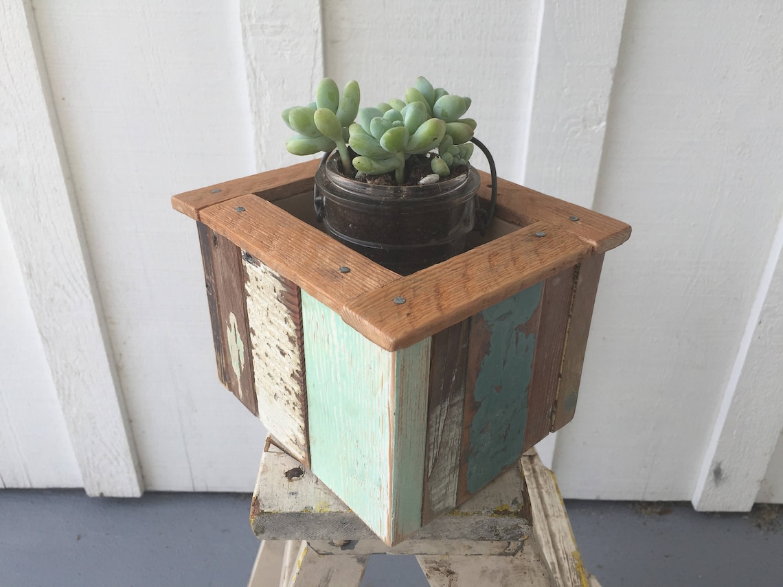 Antique Reclaimed Wood Planter Box With Canning Jar - Etsy