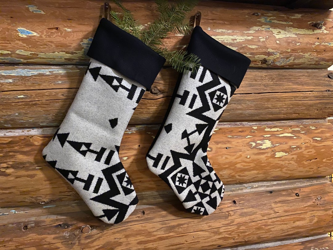 Black and White Wool Christmas Stocking From Pendleton Wool - Etsy