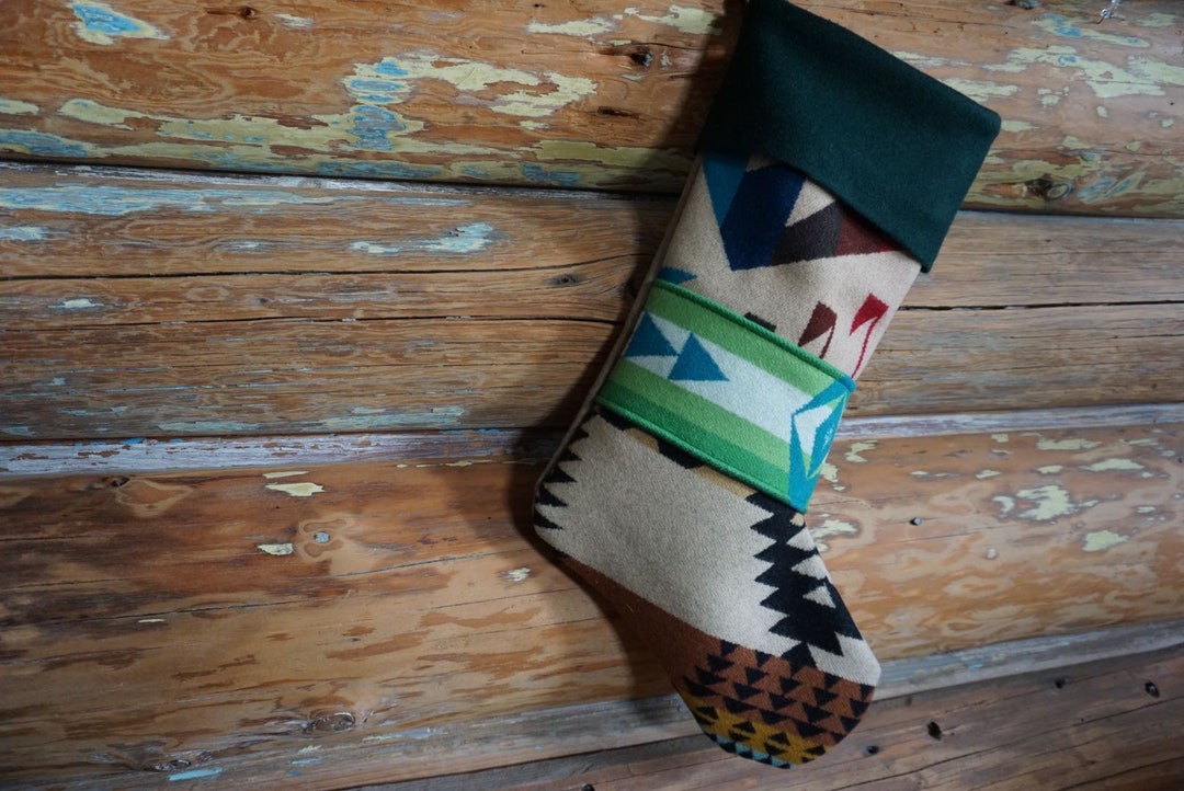FINAL SALE Tan and Green Patchwork Stocking Made From Pendleton Wool - Etsy