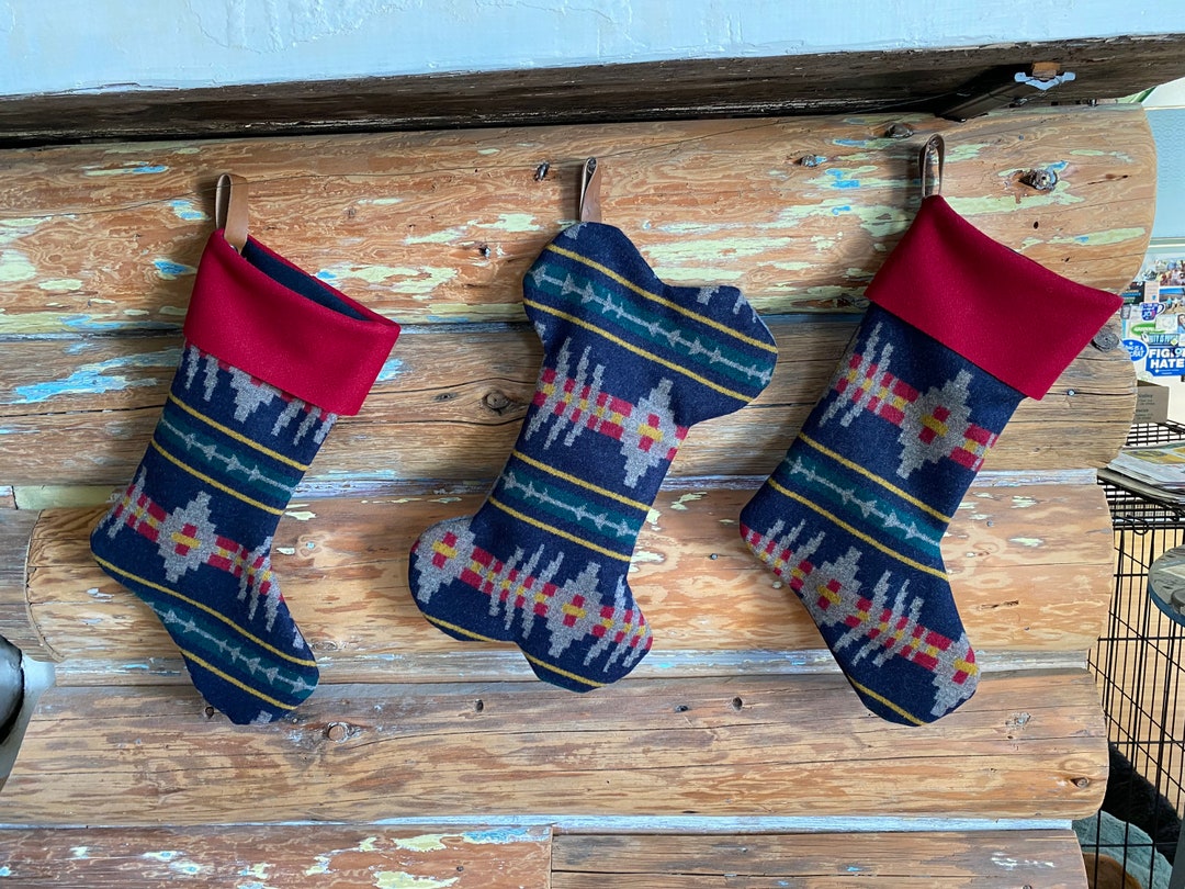 Vintage Navy Wool Stocking Christmas Stocking Made From Pendleton Wool ...
