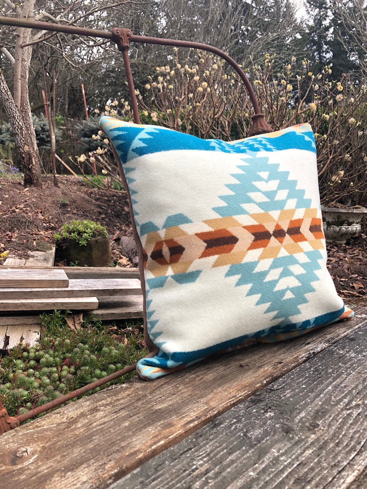 Blue Aztec Design Wool Pillow case | Etsy