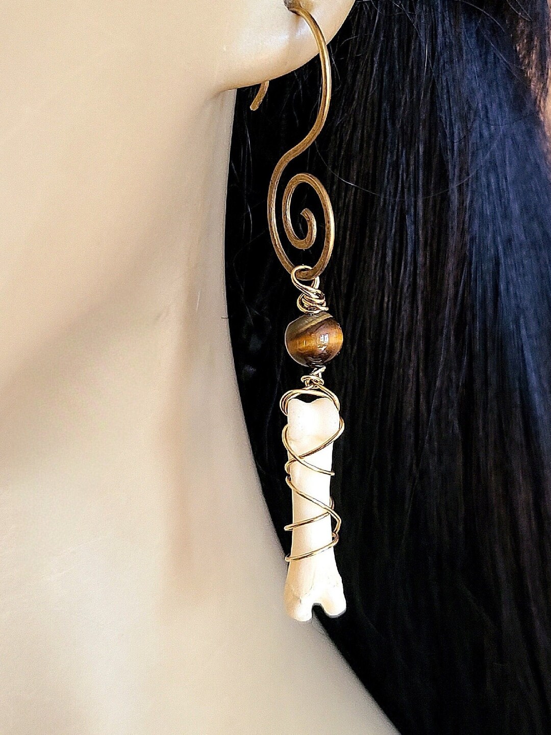 Coyote Toe Bone Earring With Tigers Eye Stone / Real Animal Bone ...