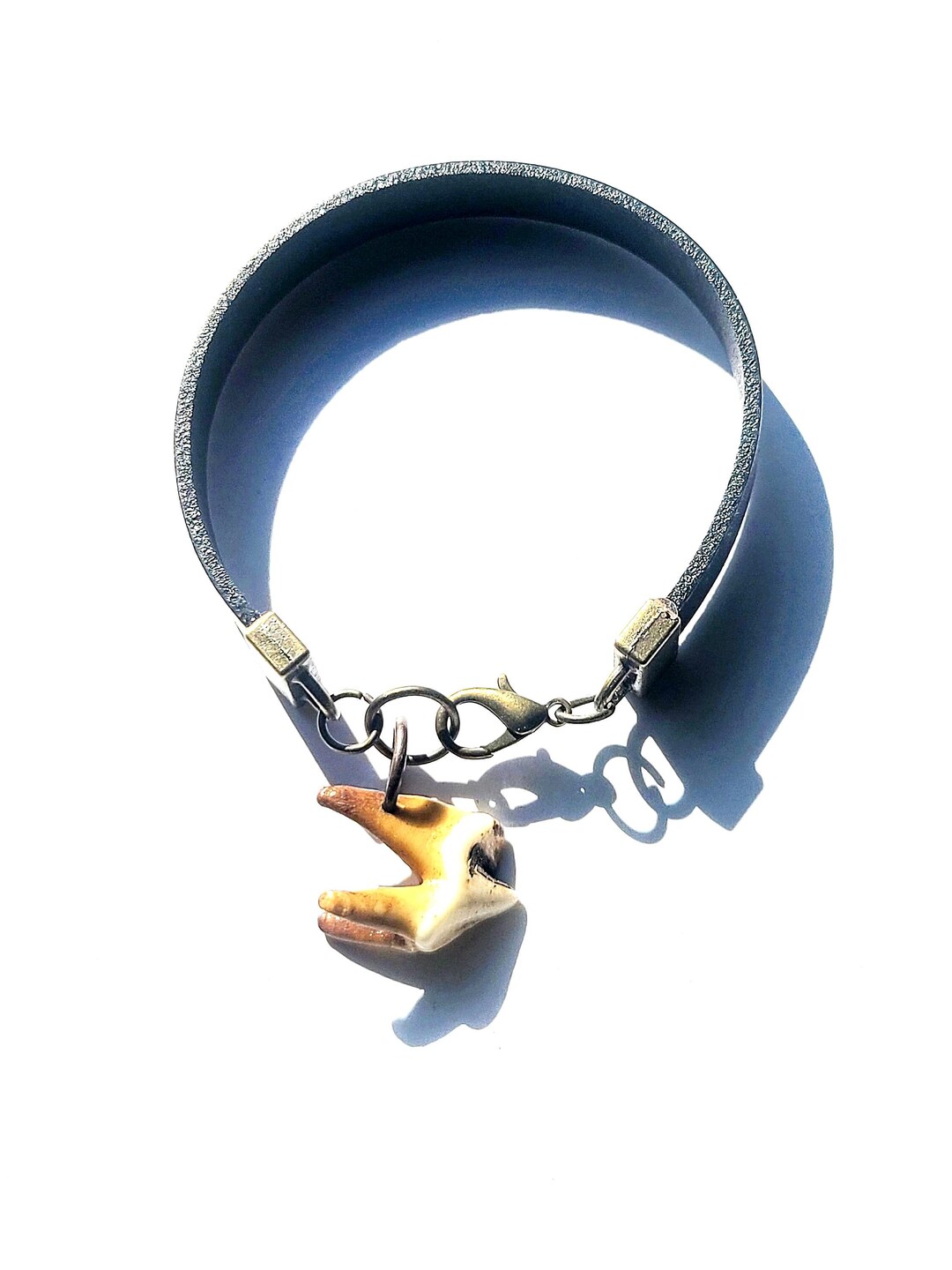 Real Wolf Molar Tooth Bracelet on Brown Leather Cord / Genuine Animal ...