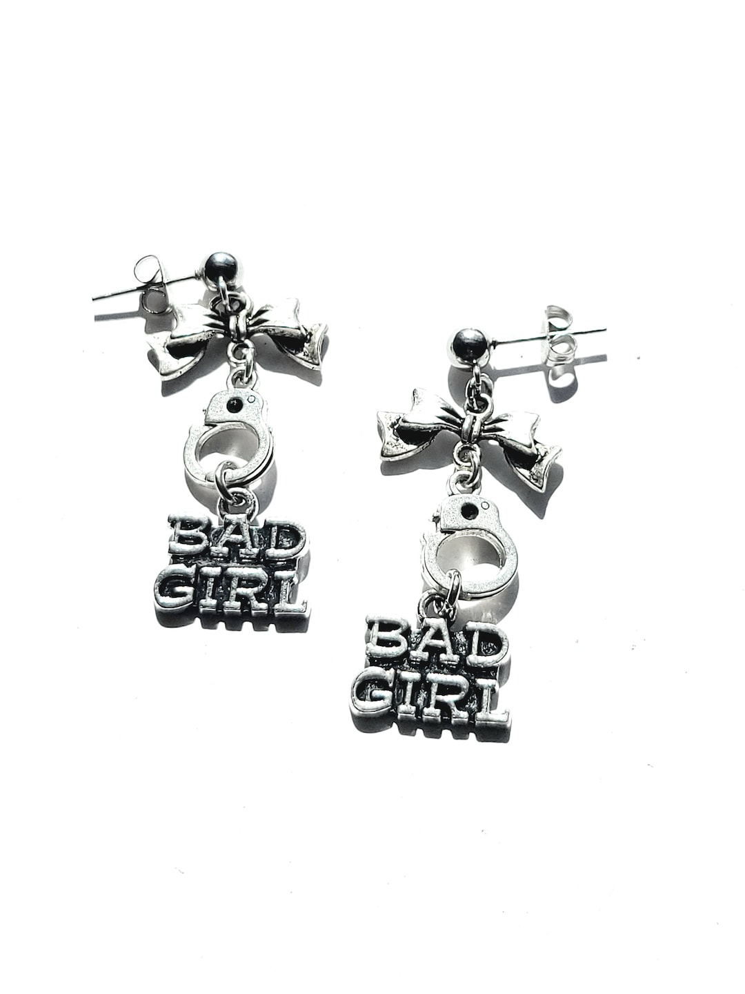 Bad Girl Earrings / Handcuff Earrings W/ Bow Tie Detail / Stainless ...