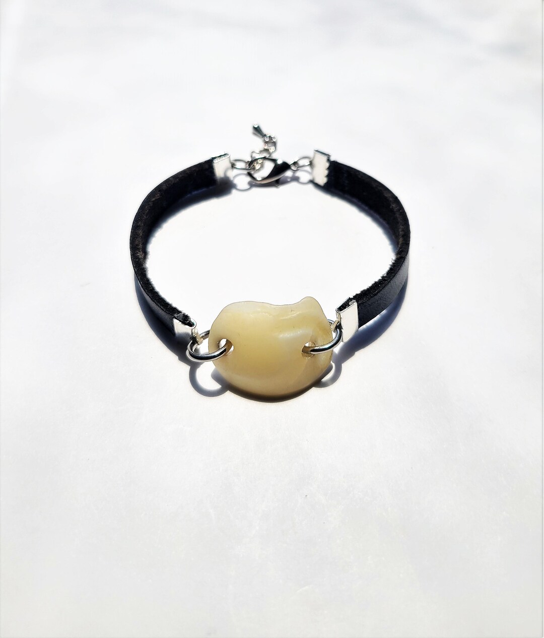 Fish Bone Bracelet on Black Leather Cord / Real Animal Bone Bracelet ...