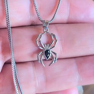 Silver Spider Necklace / Small Spider With Black Stone on Box Chain ...