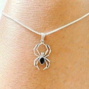 Silver Spider Necklace / Small Spider With Black Stone on Box Chain ...