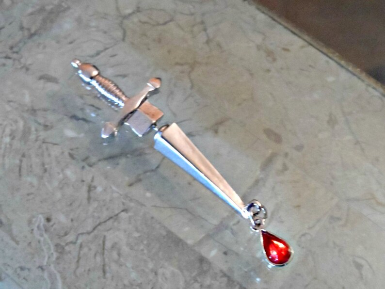 Silver Dagger Earring With Red Crystal Drop Briolette Gothic - Etsy