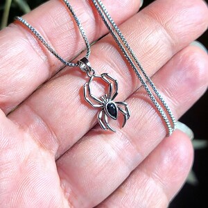 Silver Spider Necklace / Small Spider With Black Stone on Box Chain ...