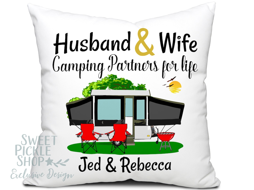 Custom Camping Themed Pillow, Husband and Wife Camping Partners for ...