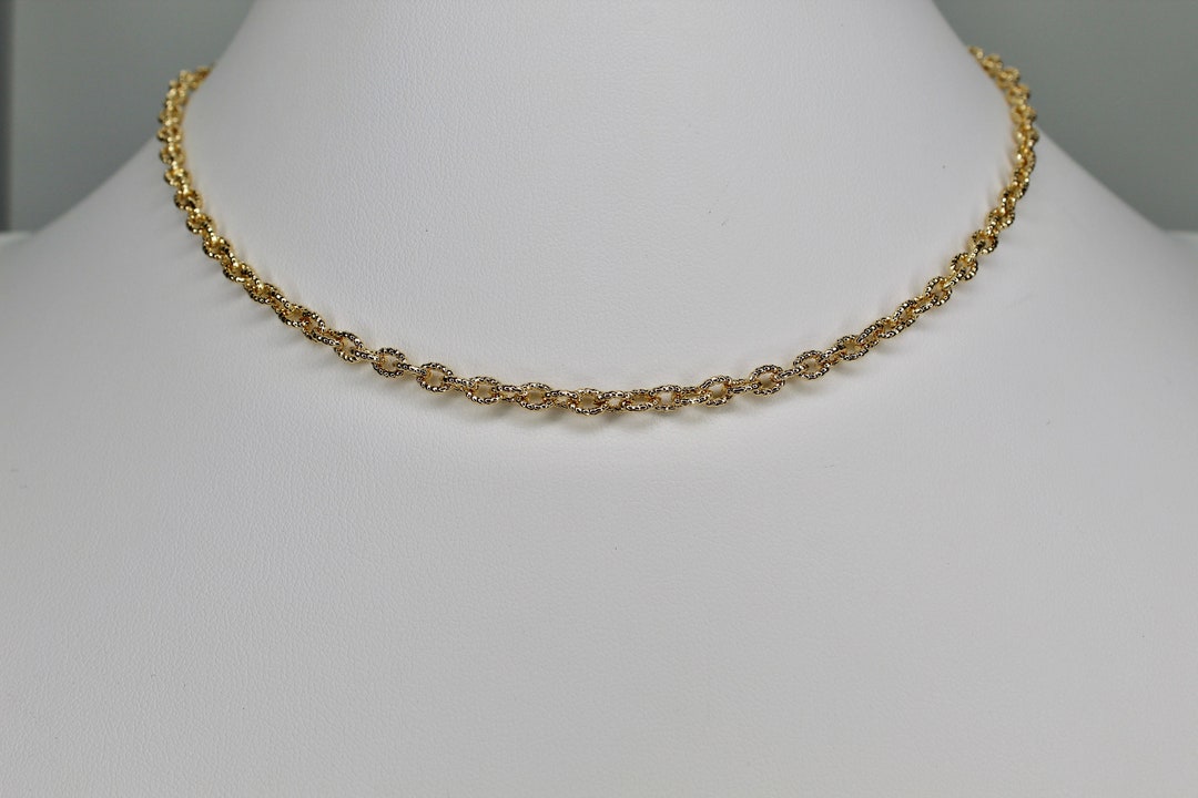 The Crawford Chain With Etched Rope on Oval 18k Yellow Gold Fill - Etsy