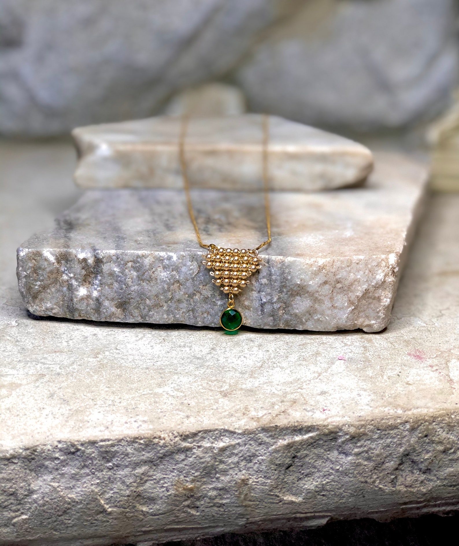 Matte Gold Bead Tablet With Gemstone Pendant 18k Gf 18" Twisted Rope ...