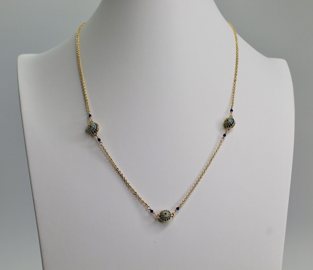 Three Greek Nazar Amulets With Sapphire & Opaque Light Turquoise Cz's ...