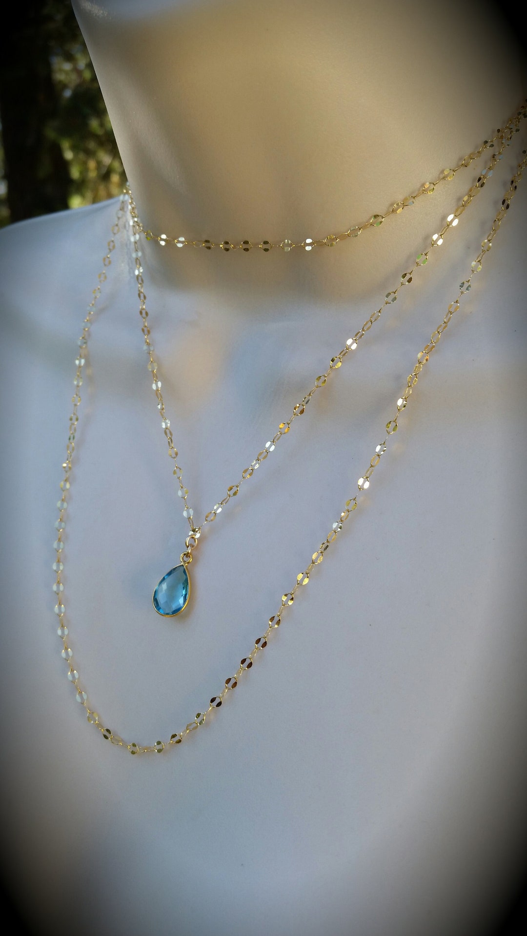Triple Strand Topaz Teardrop Dapped Chain Blue Topaz or Moonstone Red ...