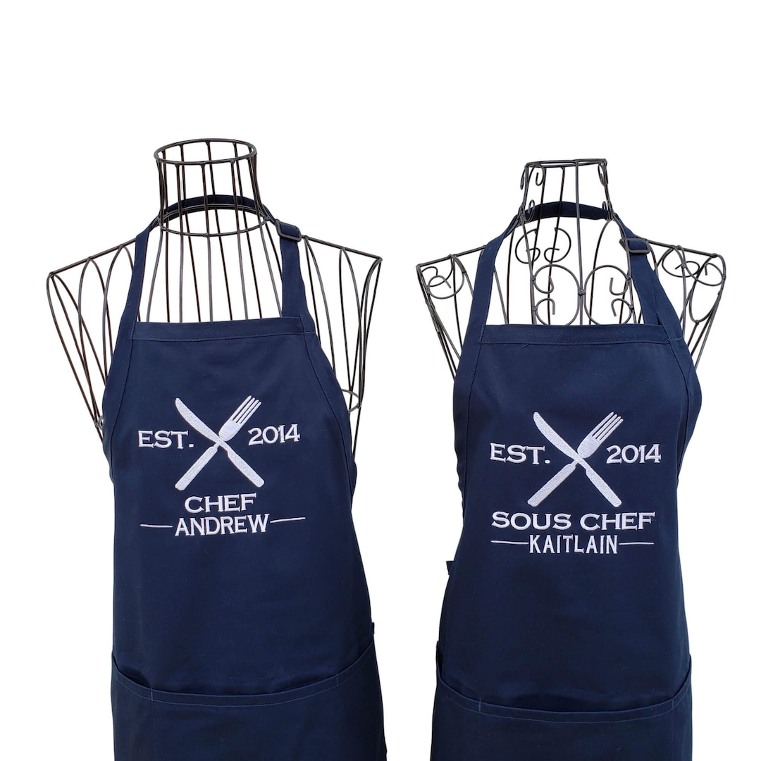 Chef and Sous Chef Apron Set, Personalized Couples Apron, Wedding Gift ...