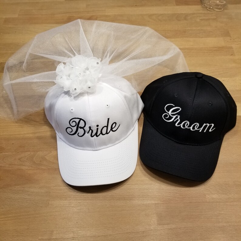 Bride and Groom Embroidered Baseball Caps with Veil | Etsy