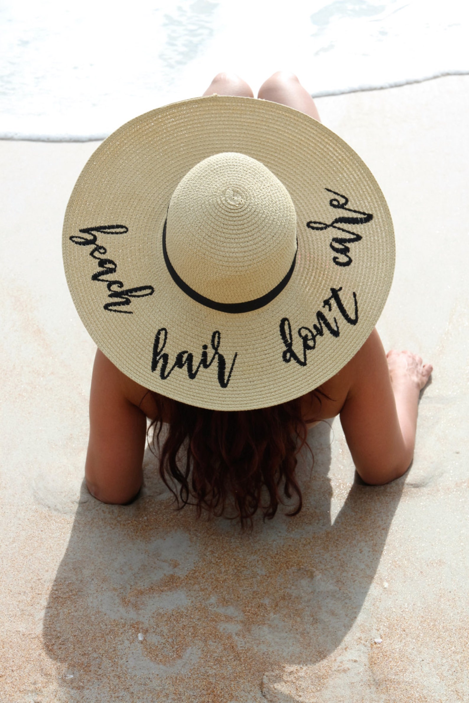 Embroidered Beach Hair Don't Care Floppy Beach Hat - Etsy