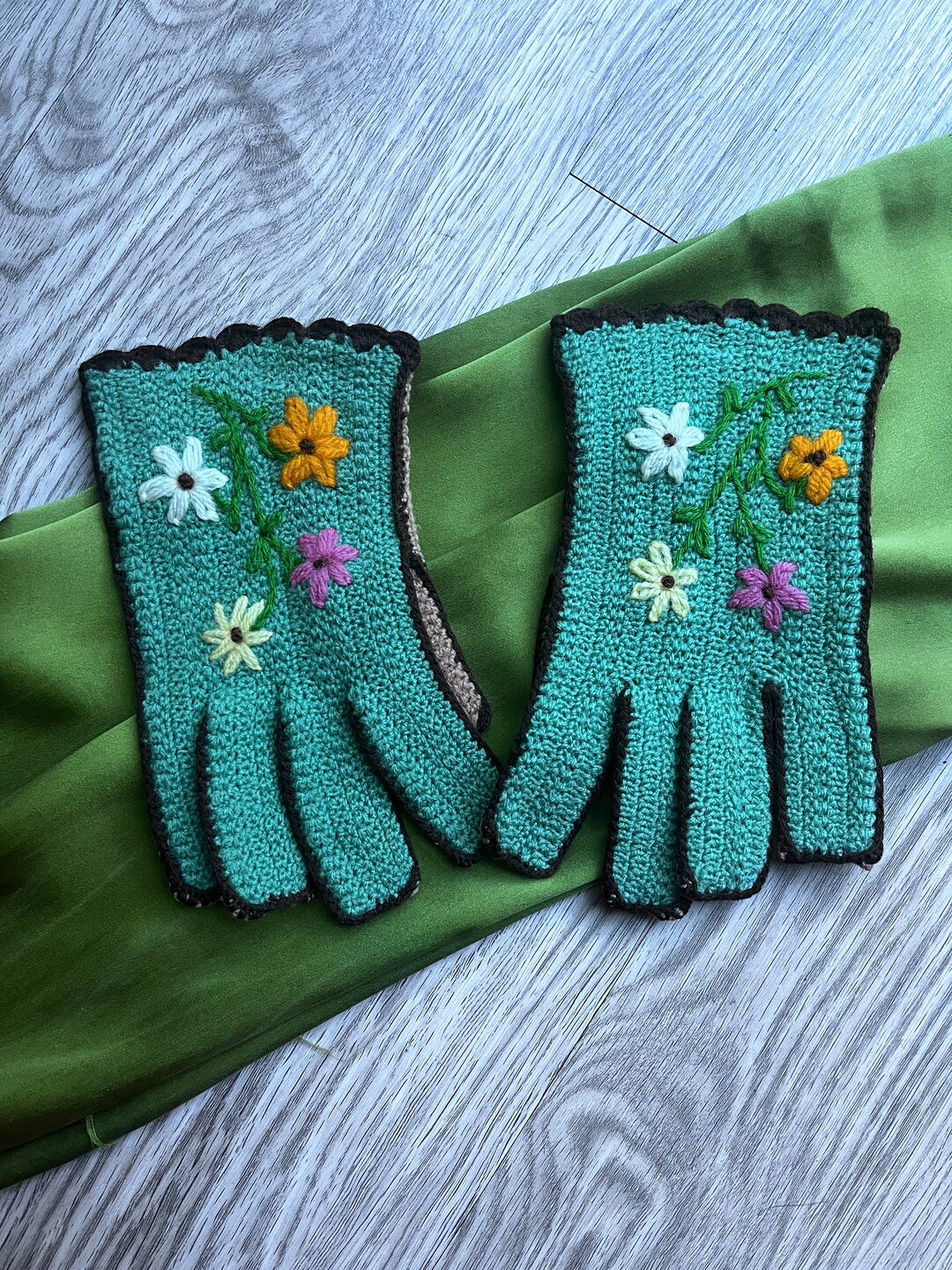 Handmade Embroidered Crochet Gloves - Etsy
