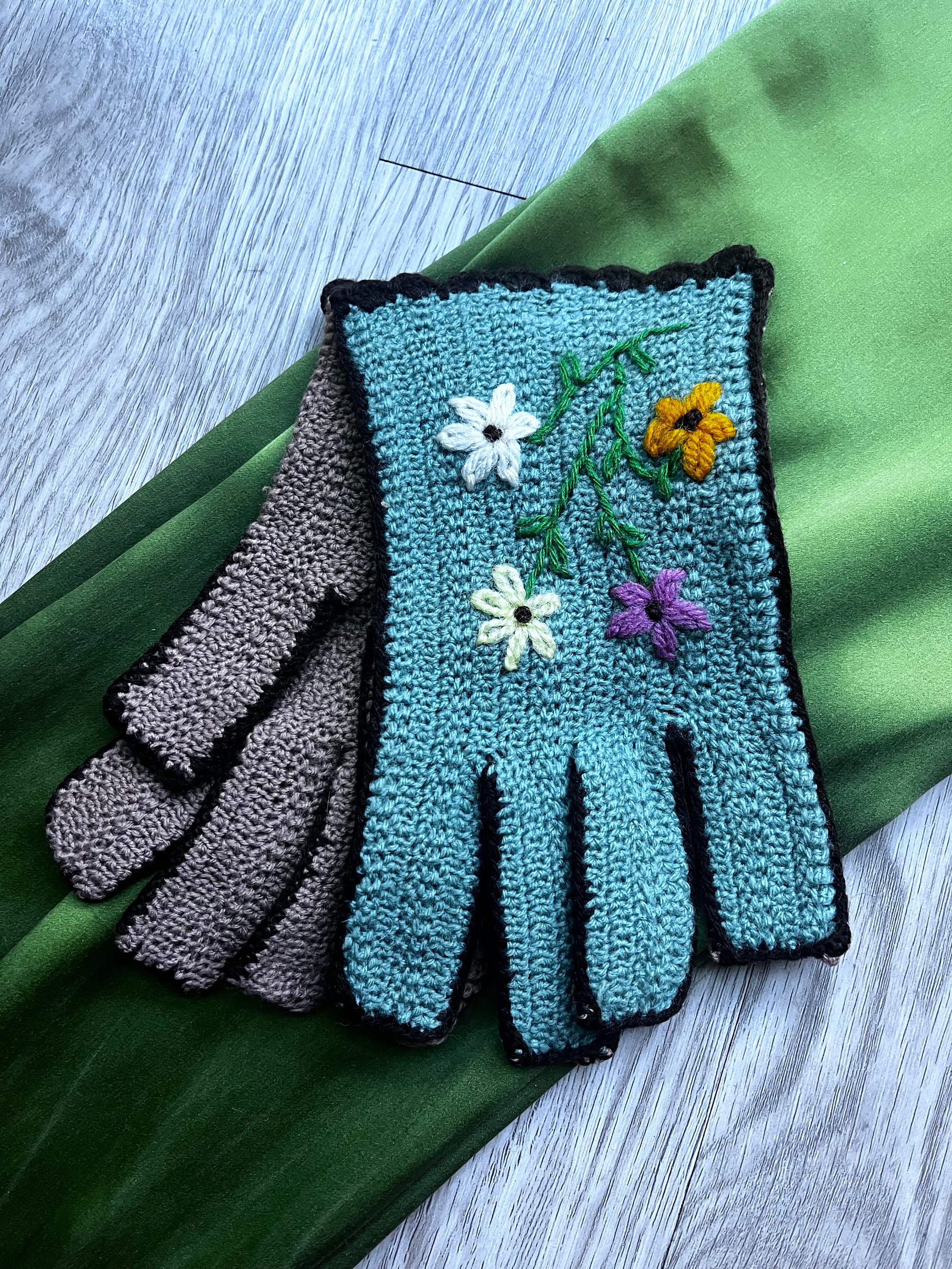 Handmade Embroidered Crochet Gloves - Etsy