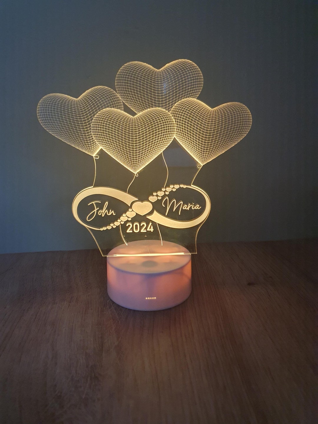 Personalised 3D Illusion Lamp With Couples' Names and Date – Romantic ...
