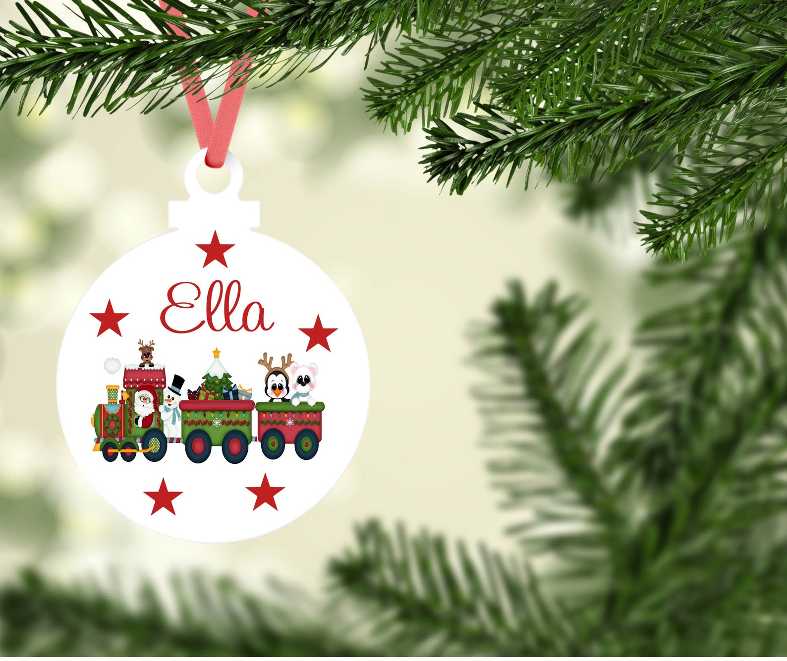 Christmas bauble/Christmas train ornament/Personalised | Etsy