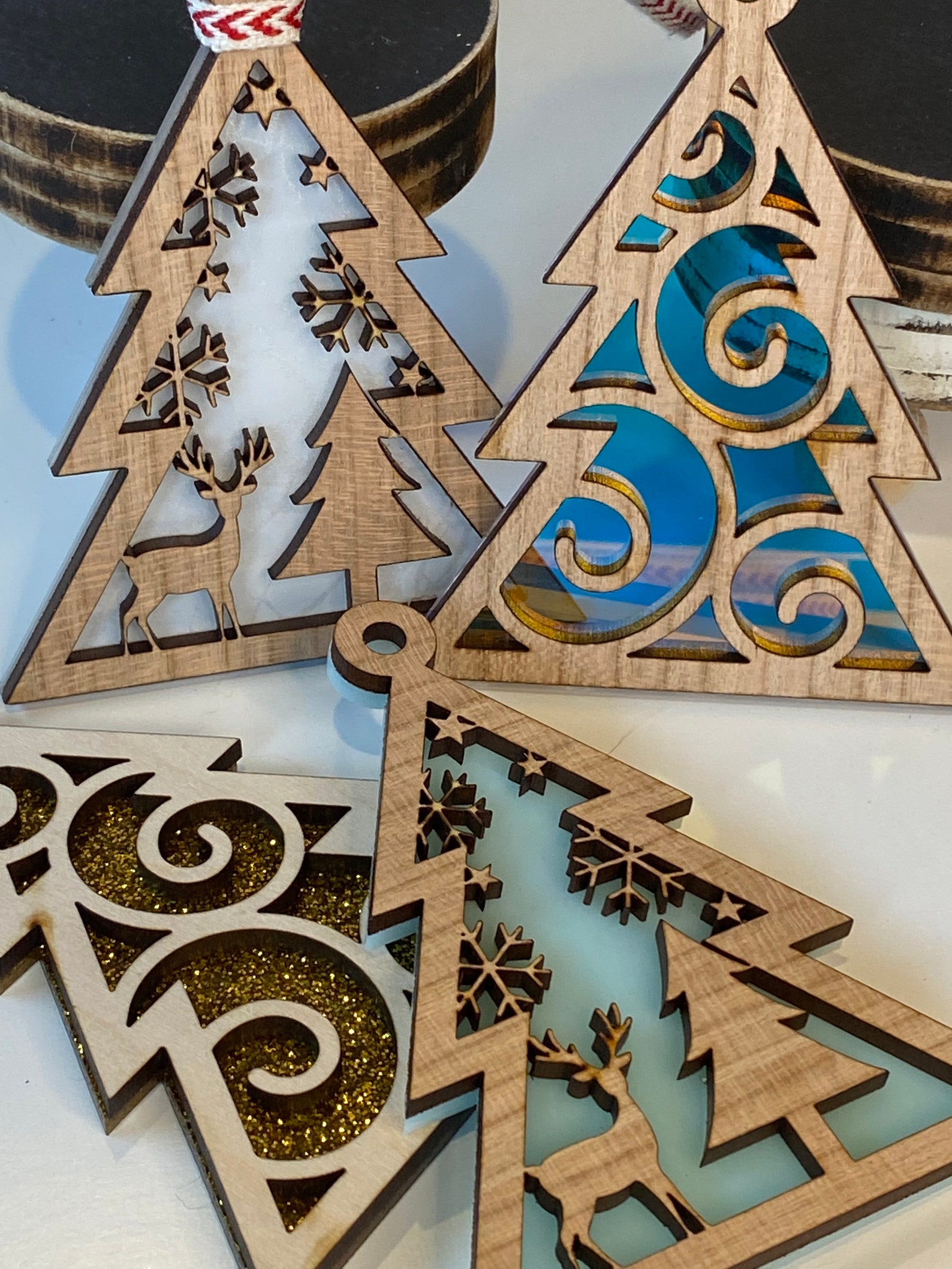 Wooden Christmas Tree Ornament Set of 4 - Etsy UK