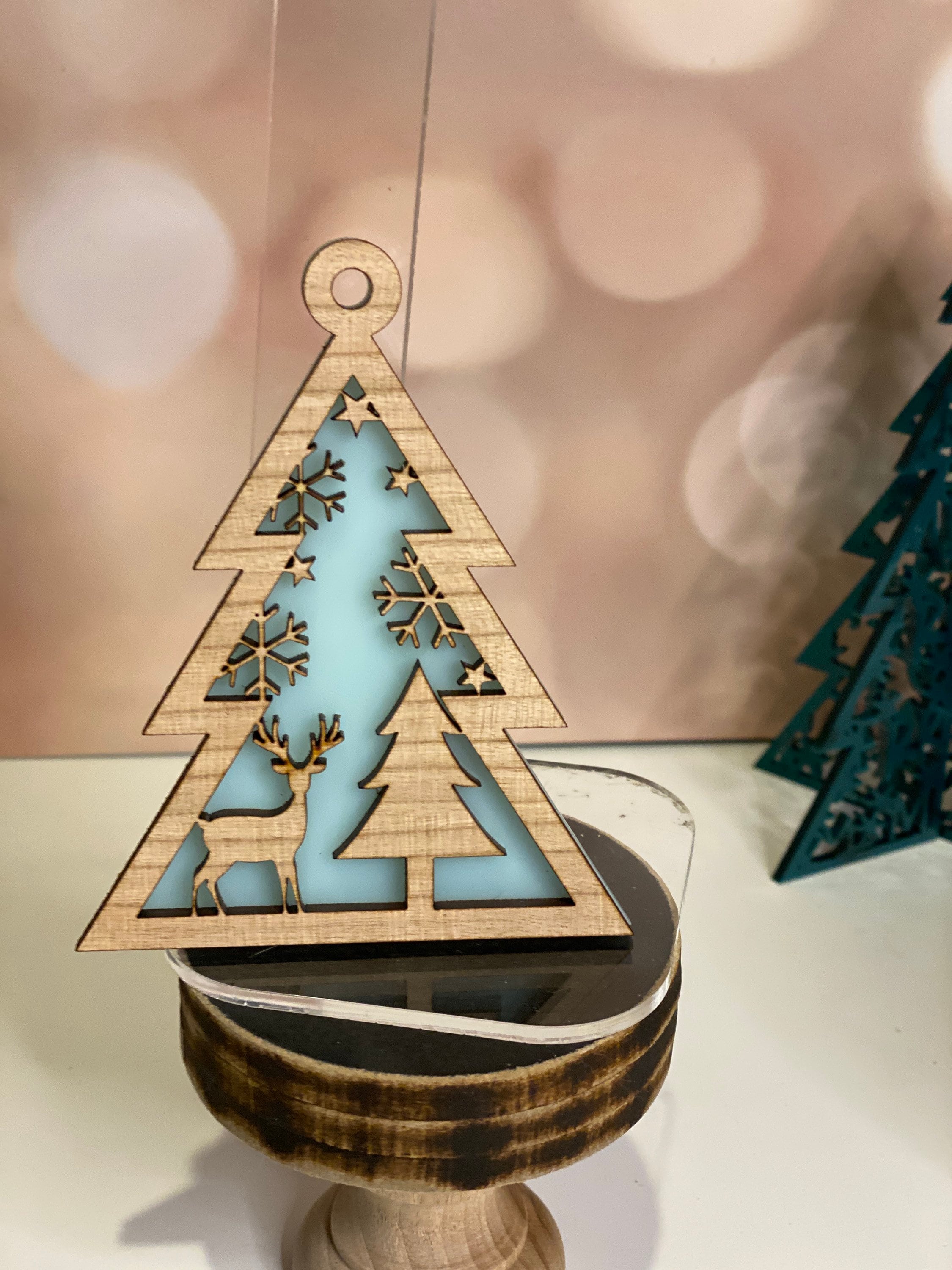 Wooden Christmas Tree Ornament Set of 4 - Etsy UK