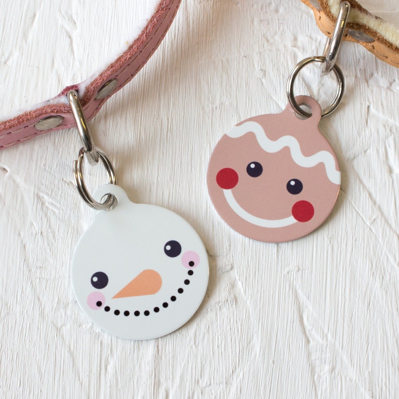 Christmas Friends Pet Id Tag – Personalised Snowman Gingerbread Man ...