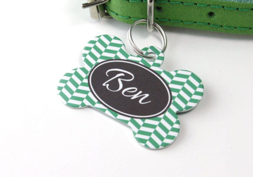 Herringbone Print Bone Pet Id Tag etiqueta personalizada con el nombre ...