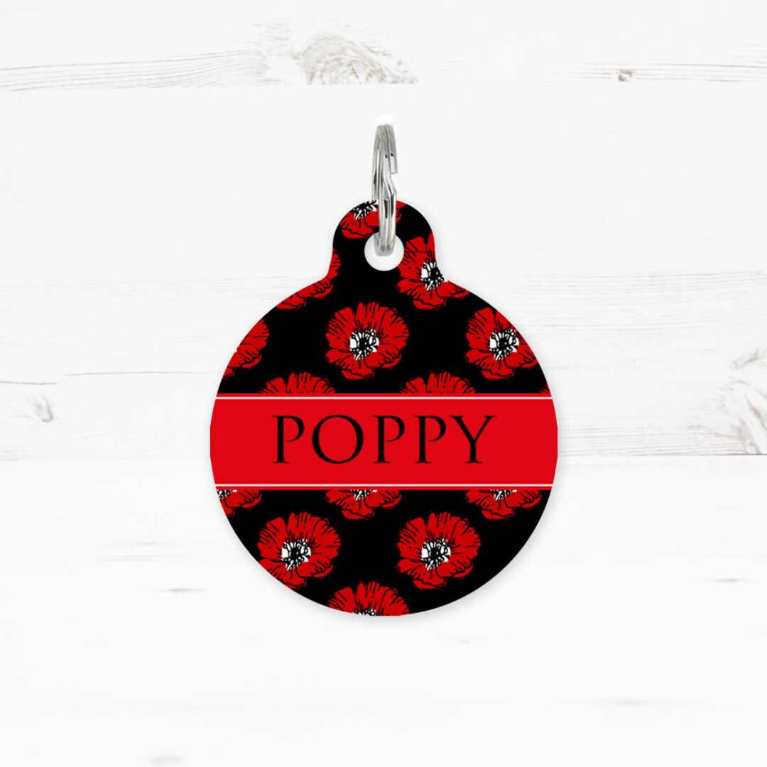 Custom Poppy Pet ID Tag Circle - Dog Name Identification - Vintage ...