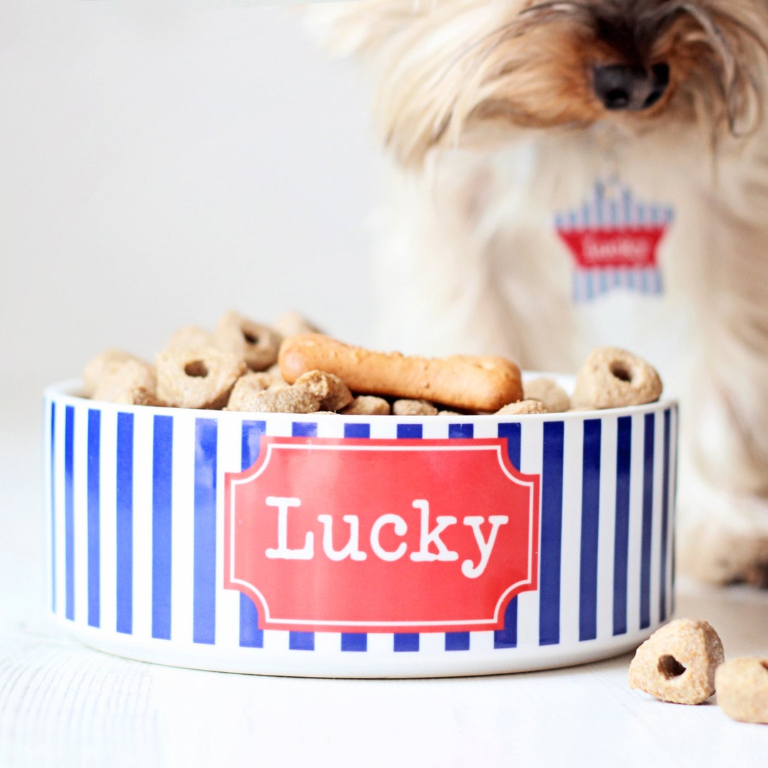 Stripe Print Pet Bowl - Dog Bowl - Personalised Dog Bowl - Custom Cat ...