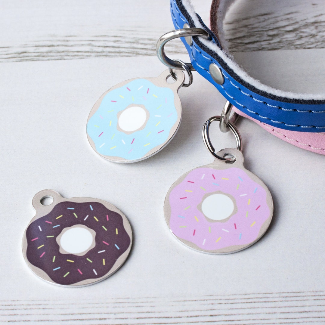 Donut Pet Id Tag – Personalised Dog Doughnut Name Tag – Fun Dog ...