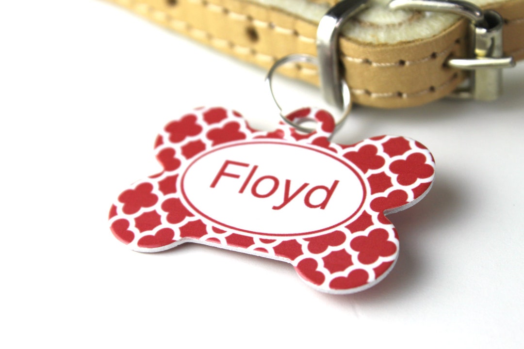 Clover Print Bone Pet Id Tag – Personalised Dog Name Tag – Dog ...