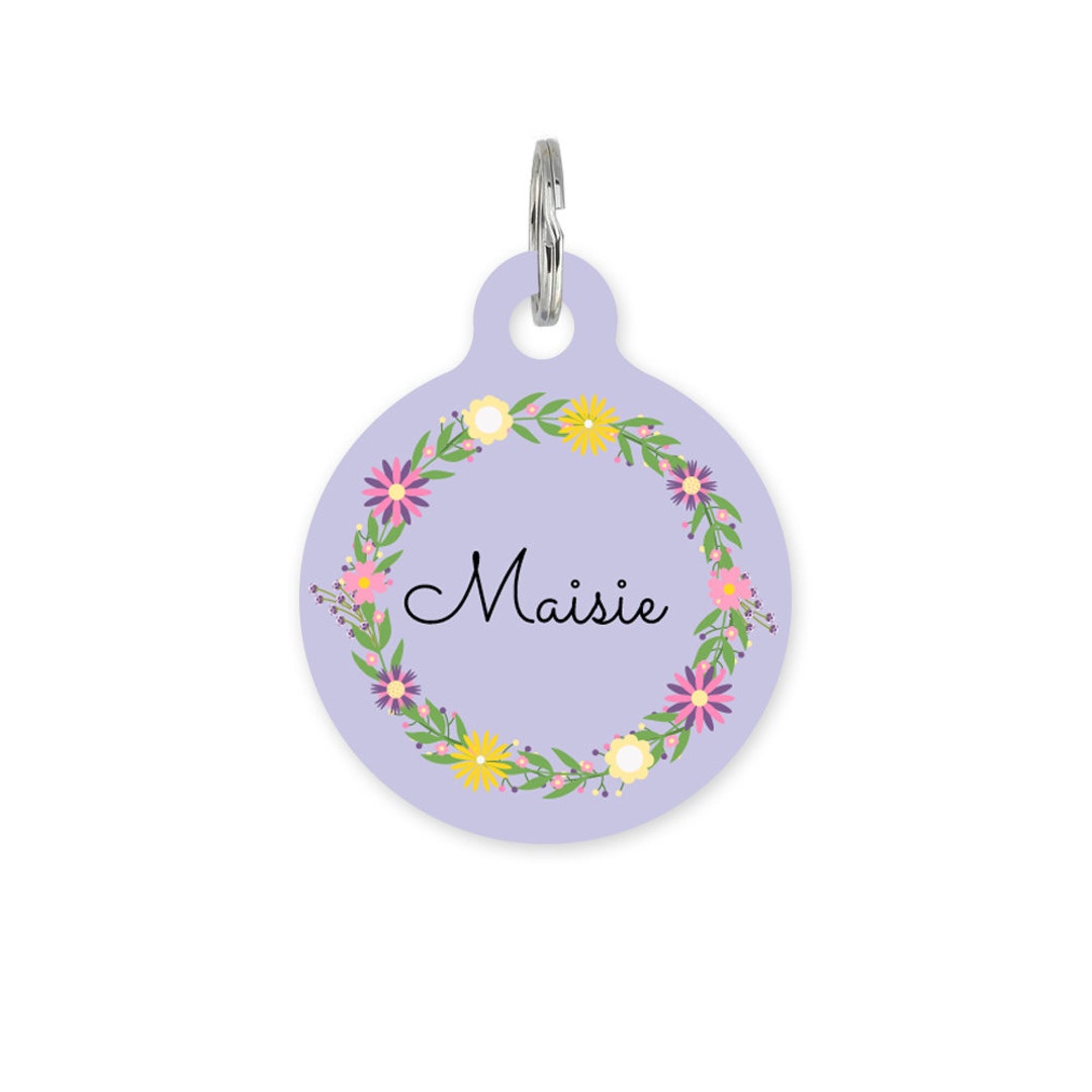 Custom Pet ID Tag Circle - Dog Name Identification - Vintage Floral ...